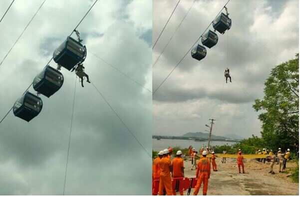 Live demonstration to rescue people trapped in neemach mata ropeway